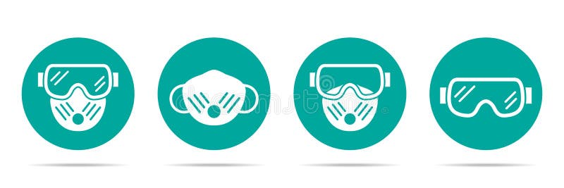 Set of Antiviral Mask with Glasses Icons in Four Different Versions in ...