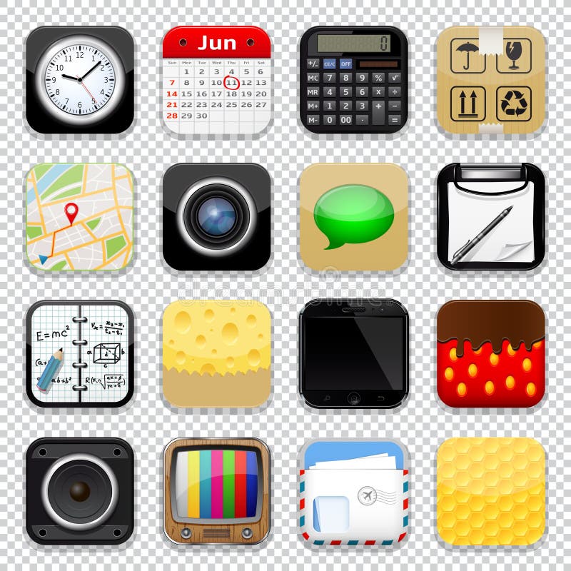 Set of App Icons on Transparent Background Stock Vector - Illustration ...
