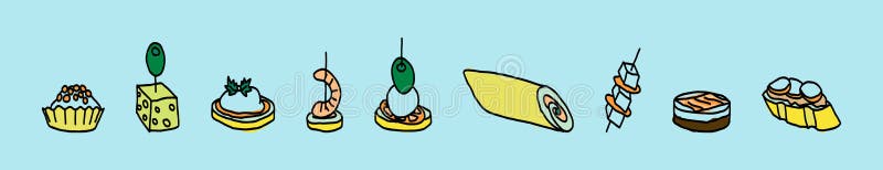 Set of Appetizer Cartoon Icon Design Template with Various Models ...