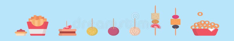 Set of Appetizers Cartoon Icon Design Template with Various Models ...