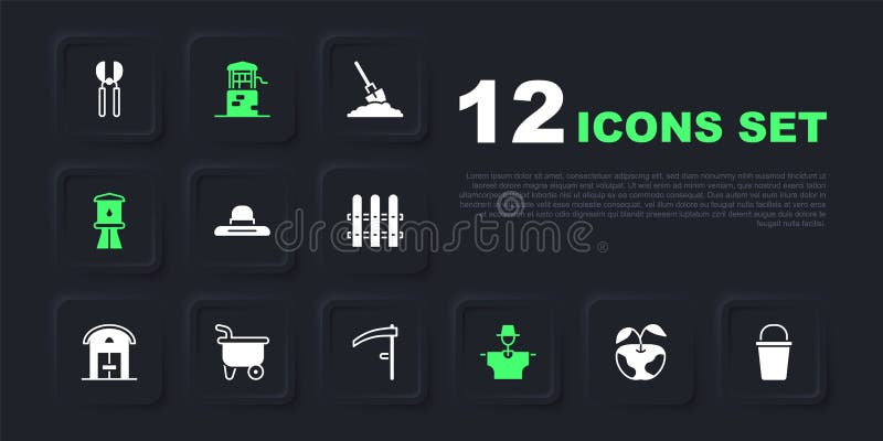 Set Apple, Bucket, Farmer Worker Hat, Scarecrow, Water Tower ... Set Apple, Bucket, Farmer Worker Hat, Scarecrow, Water Tower ...