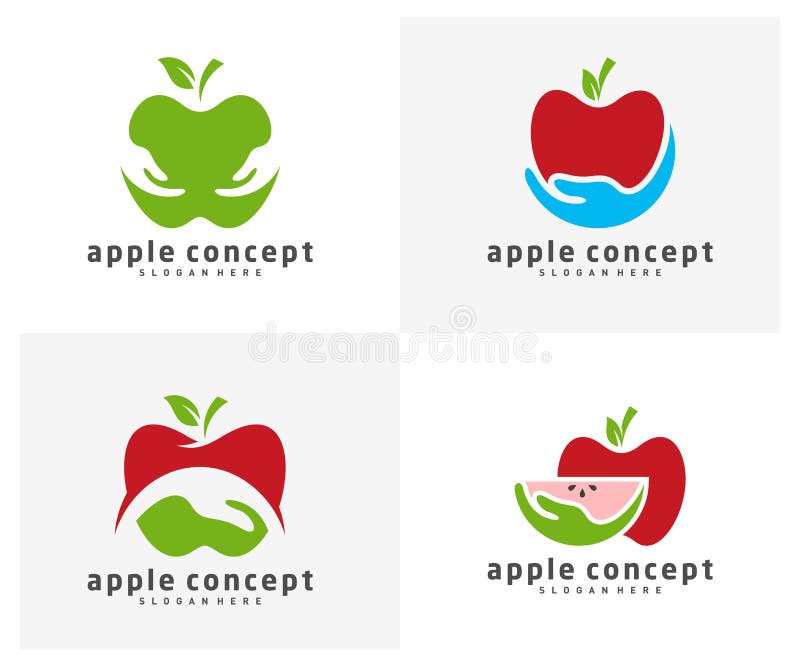 Set of Apple Care Logo Design Vector Template, Fruits Apple Icon Symbol ...