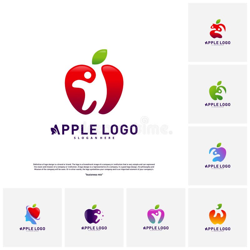 Set of Apple with Fun People Healthy Life Logo Concept. Apple Creative ...