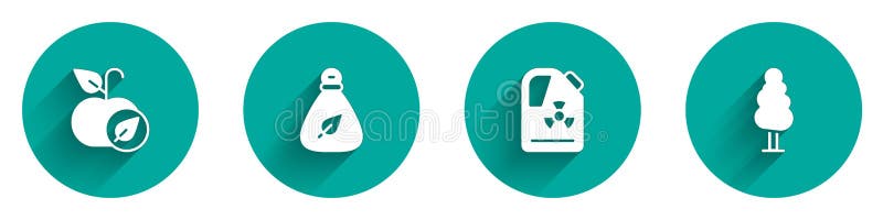 Set Apple, Garbage Bag, Radioactive Waste in Barrel and Tree Icon with ...