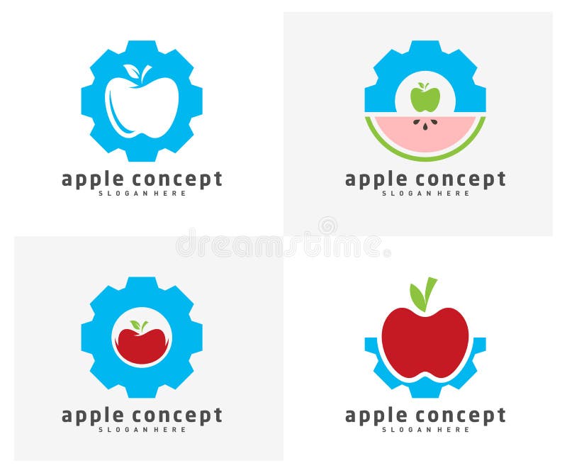Set of Apple Gear Logo Design Vector Template, Fruits Apple Icon Symbol ...