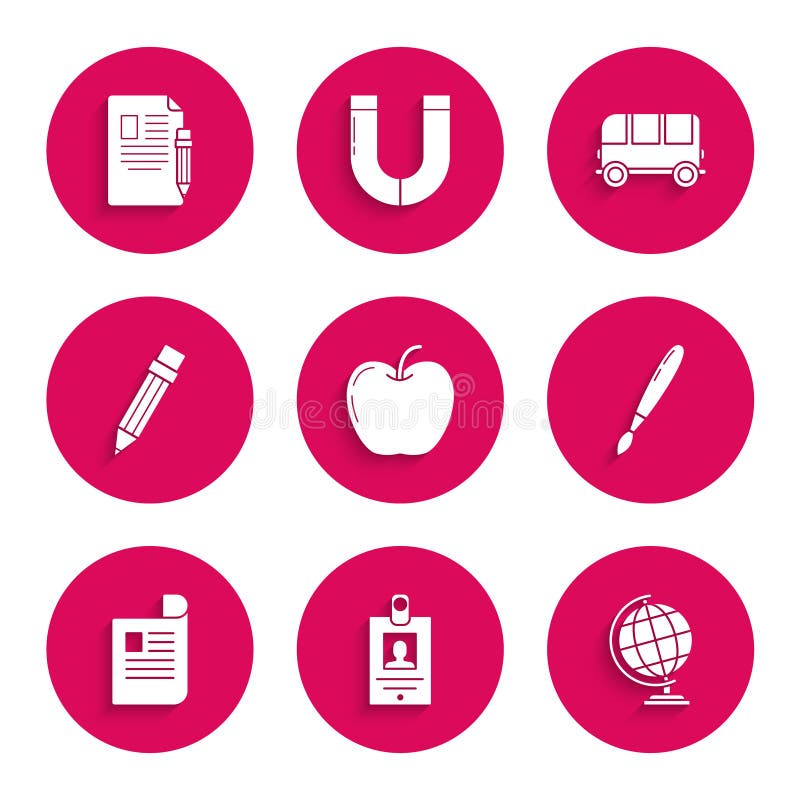 Set Apple, Identification Badge, Earth Globe, Paint Brush, Document ...