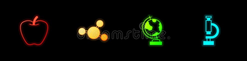 Set Apple, Molecule, Earth Globe and Microscope Icon. Vector Stock ...