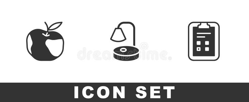 Set Apple, Table Lamp and Exam Sheet with Check Mark Icon. Vector Stock ...