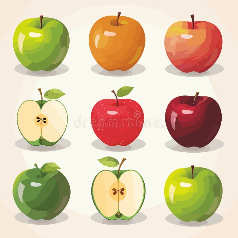 Set of Apple Vector Illustration Isolated Stock Image - Image of ...