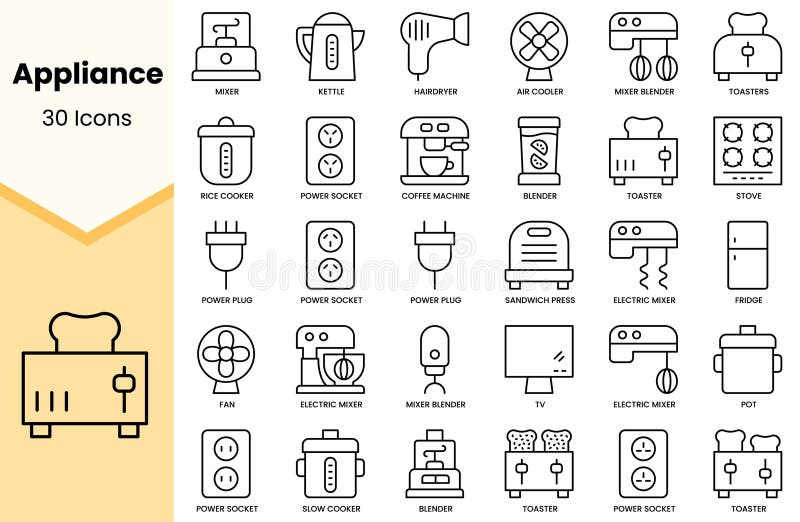 Set of Appliance Icons. Simple Line Art Style Icons Pack Stock Vector ...