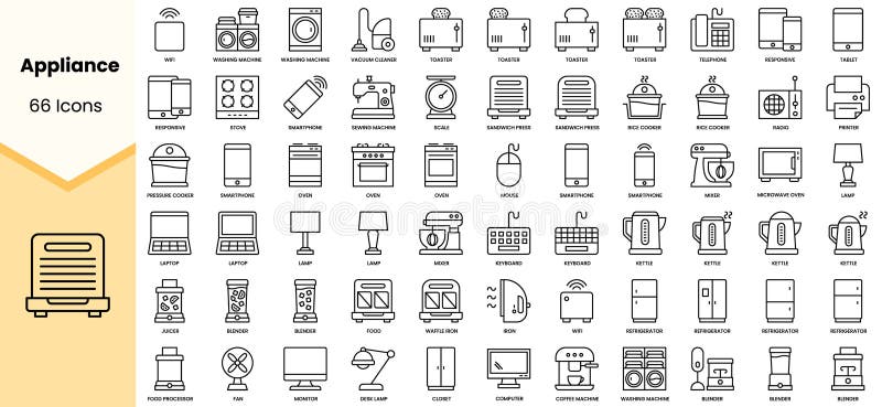 Set of Appliance Icons. Simple Line Art Style Icons Pack Stock Vector ...