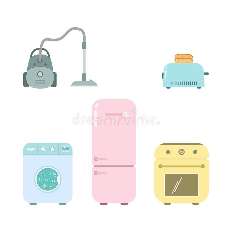 Set of Appliances in Cartoon Style on White Background Stock Vector ...