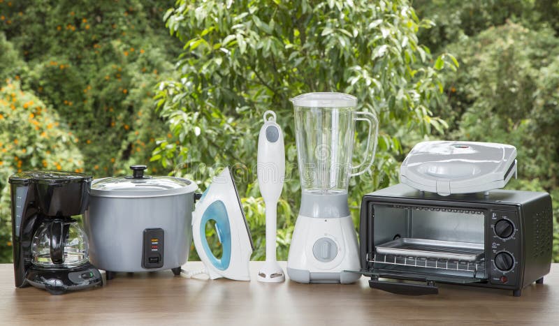 Kitchen Appliances on a Neutral Background. Stock Image - Image of ...