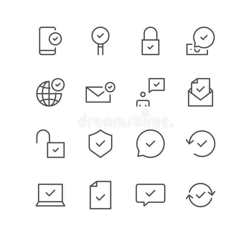 Set of Approve and Confirm Icons, Tick, Choice, Shield, Document ...