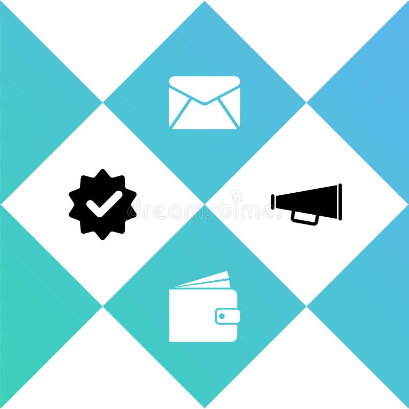 Set Approved and Check Mark, Wallet, Envelope and Megaphone Icon ...