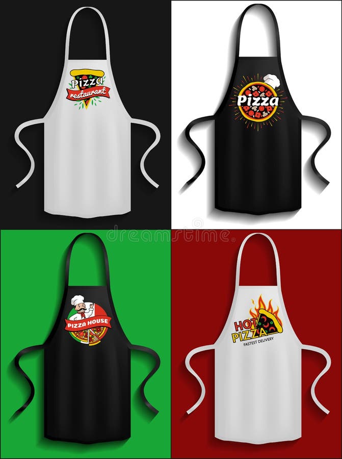 Set of Aprons with Pizzeria Logos. Clothes for Working and Cooking in ...