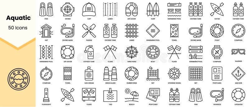 Set of Aquatic Icons. Simple Line Art Style Icons Pack Stock Vector ...