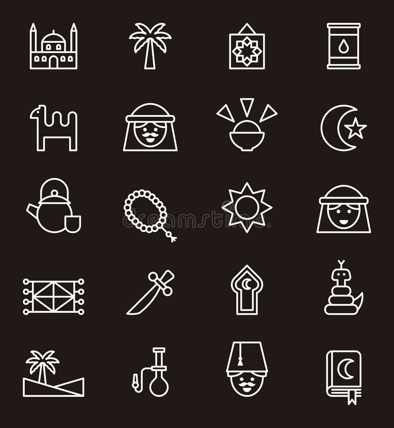 Set of Arabic Culture Web Icons Stock Vector - Illustration of isolated ...