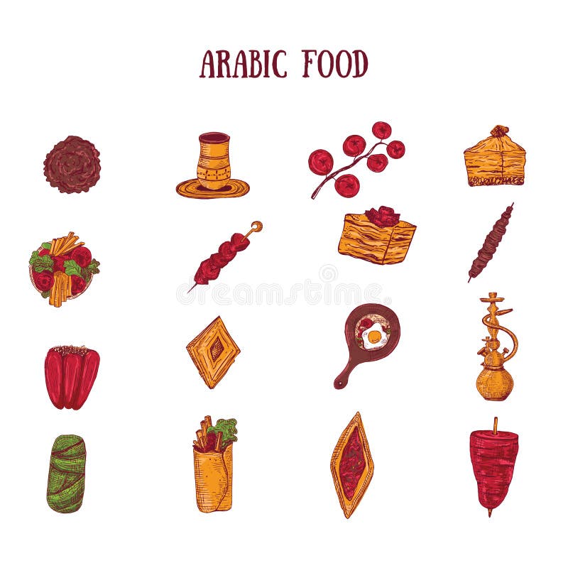 Arabic Food Vector Illustration Set Stock Vector - Illustration of ...