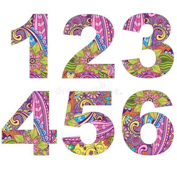 Set 6 Arabic Numerals, Decorated with Vintage Pattern Stock Vector ...