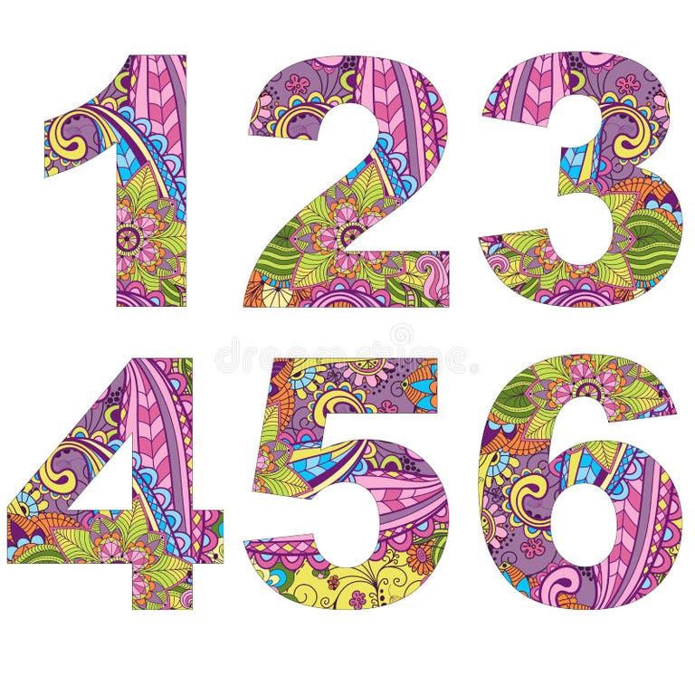 Set 6 Arabic Numerals, Decorated with Vintage Pattern Stock Vector ...