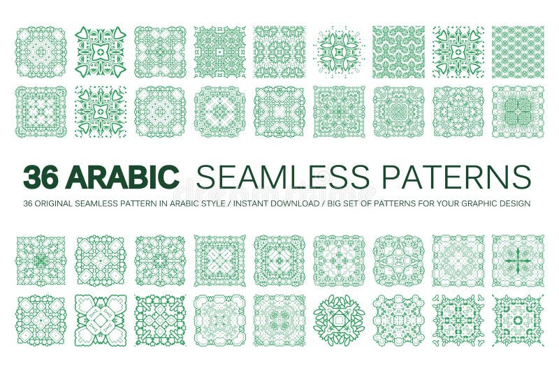 Set of 36 Arabic patterns stock illustration. Illustration of east ...