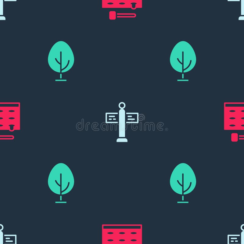 Set Arcade Game Machine, Road Traffic Signpost and Tree on Seamless ...