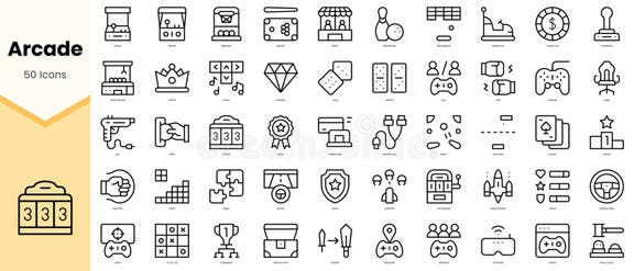 Set of Arcade Icons. Simple Line Art Style Icons Pack Stock Vector ...