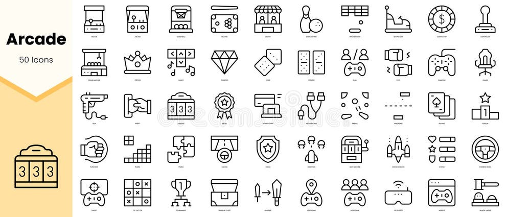 Set of Arcade Icons. Simple Line Art Style Icons Pack Stock Vector ...