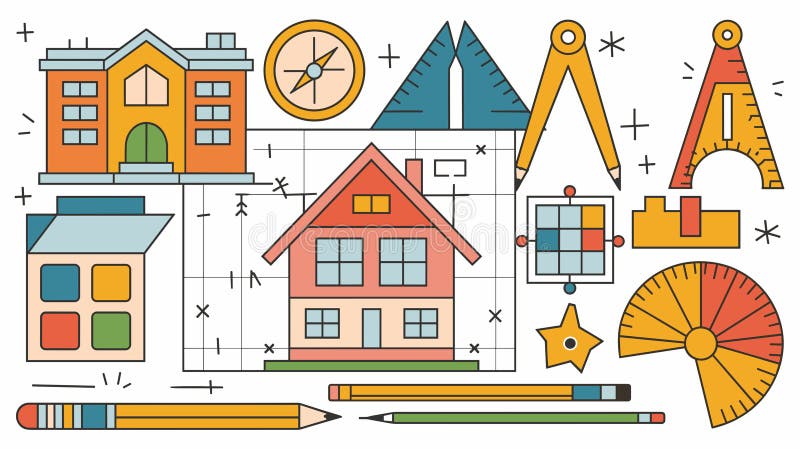 Compass and building stock vector. Illustration of cartoon - 221574531