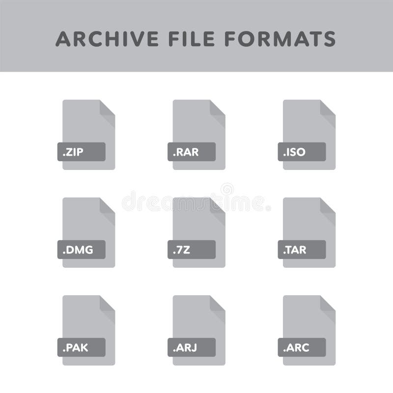 Set of Archive File Formats and Labels in Flat Icons Style. Vector ... Set of Archive File Formats and Labels in Flat Icons Style. Vector ...