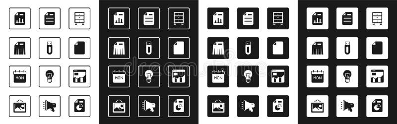 Set Archive Papers Drawer Usb Flash Drive Paper Shredder Document With Graph Chart File