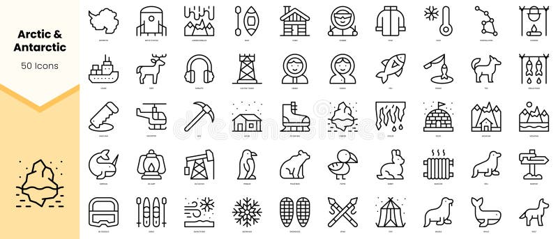 Set of Arctic and Antarctic Icons. Simple Line Art Style Icons Pack ...
