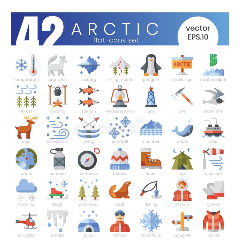 Set of Arctic Icons. Flat Style Icon Bundle Stock Vector - Illustration ...