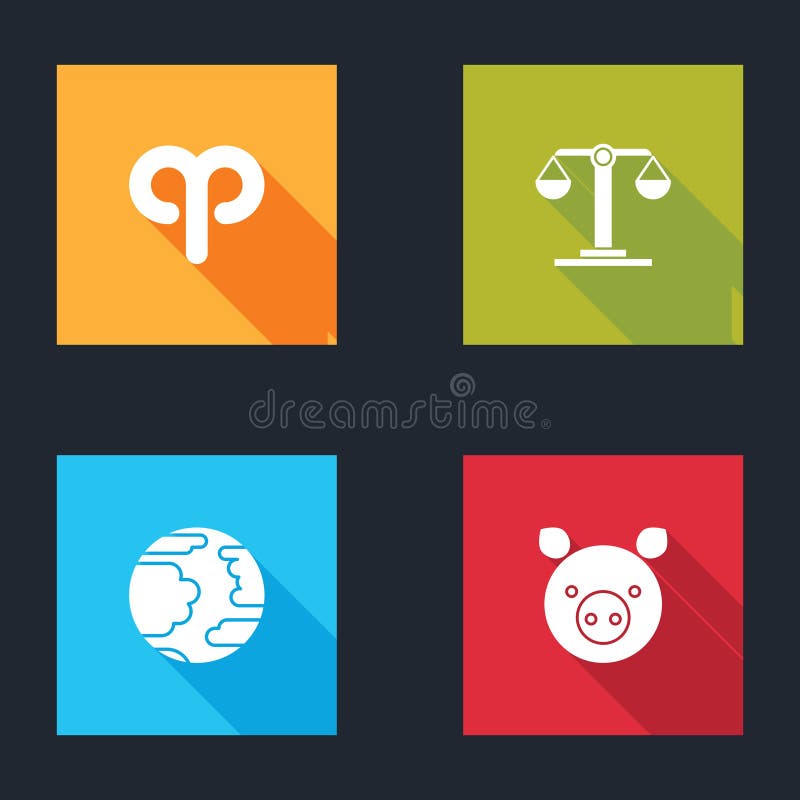Set Aries Zodiac, Libra, Planet Mercury and Pig Icon. Vector Stock ...