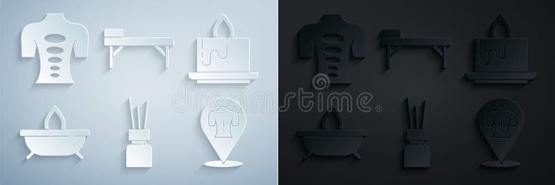 Set Aroma Diffuser, Candle, Massage, Table and Stone Therapy Icon ...