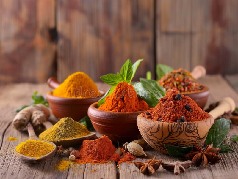 Set of Aromatic Spices on Wooden Background Stock Photo - Image of ...