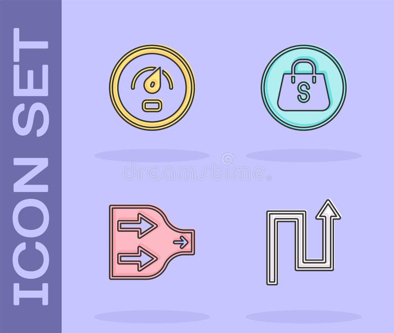 Set Arrow, Digital Speed Meter, and Shopping Bag with Sale Icon. Vector ...