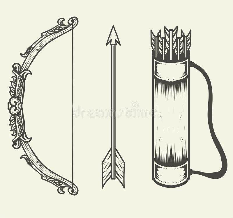 Set Arrow Equipment with Monochrome Style Stock Vector - Illustration ...