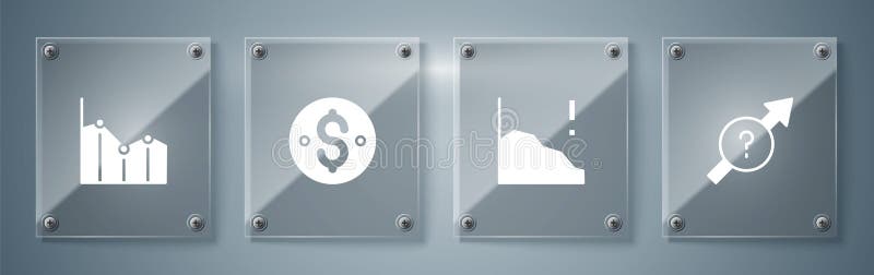 Set Arrow, Financial Growth Decrease, Dollar Symbol and Pie Chart Infographic. Square Glass ...