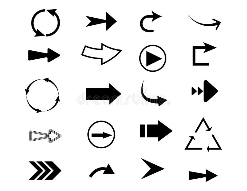 Set Arrow Icons, Collection Different Types of Arrows Sign. Black ...