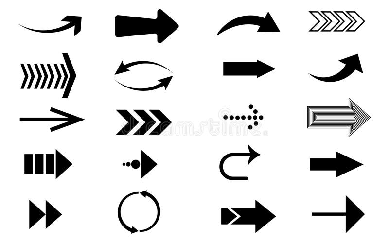 Set Arrow Icons, Collection Different Types of Arrows Sign. Black ...