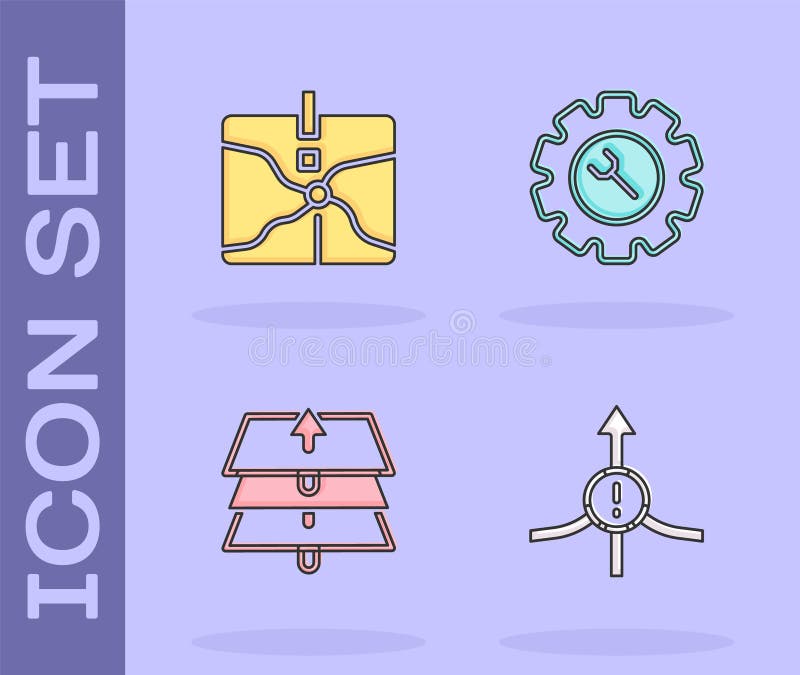 Set Arrow, Intersection Point, Layers and Wrench and Gear Icon. Vector ... Set Arrow, Intersection Point, Layers and Wrench and Gear Icon. Vector ...