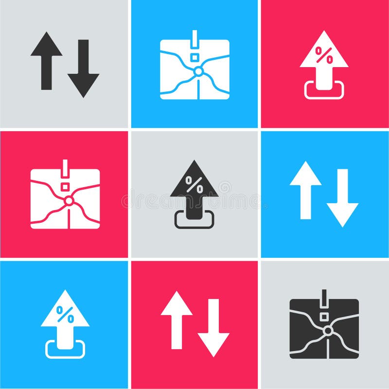 Set Arrow, Intersection Point and Percent Up Arrow Icon. Vector Stock ...