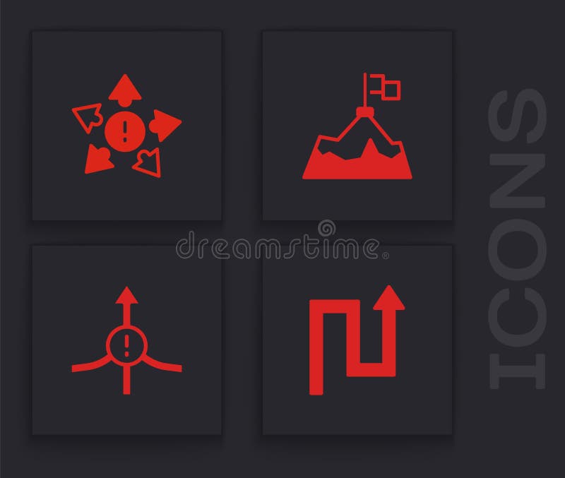 Set Arrow, Many Ways Directional Arrow, Mountains with Flag and Icon ...