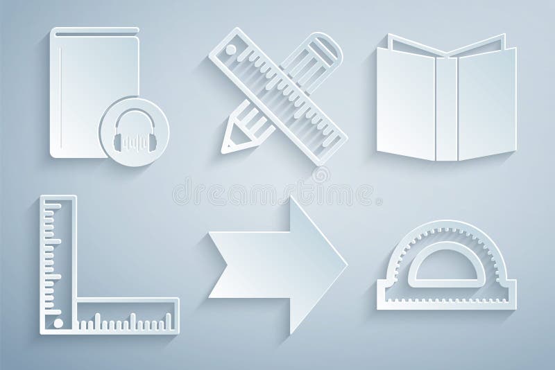 Set Arrow, Open Book, Folding Ruler, Protractor Grid, Crossed and ...