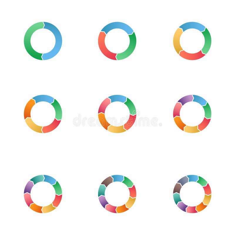 Set of Arrow Pie Charts. Financial Analysis Data 2,3,4,5,6,7,8,9,10 ...