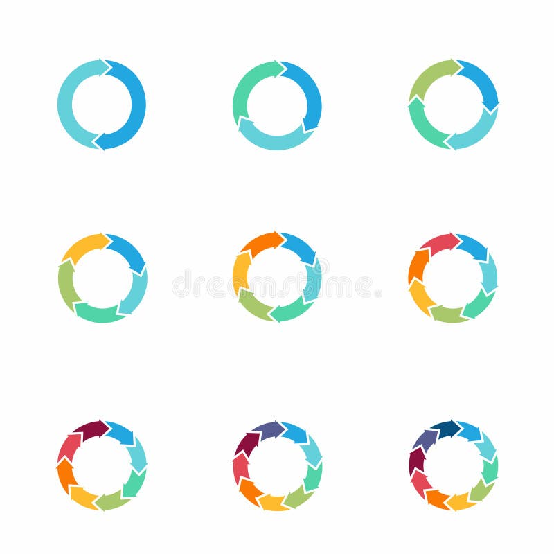 Set of Arrow Pie Charts. Financial Analysis Data 2,3,4,5,6,7,8,9,10 ...