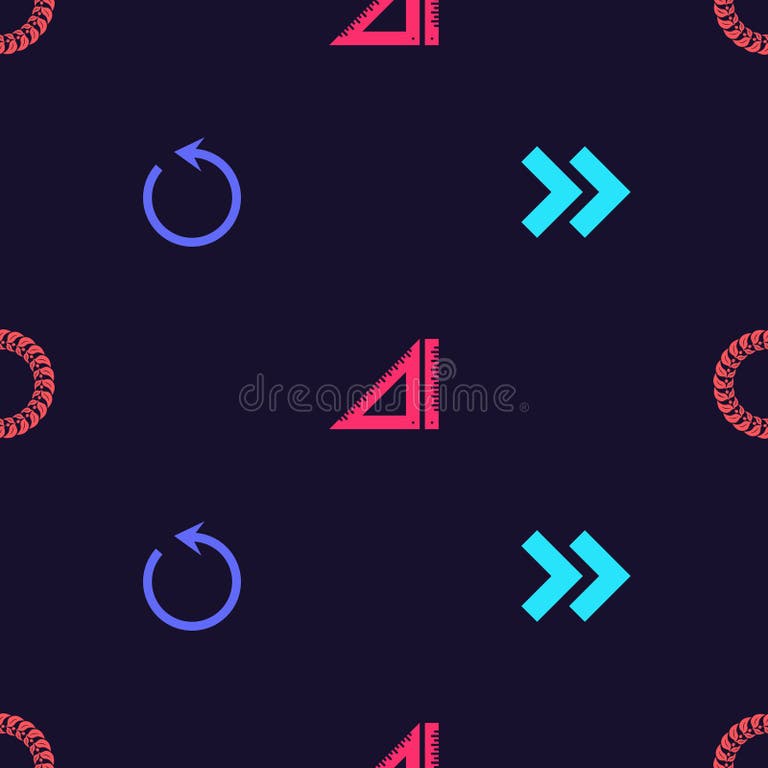 Set Arrow Refresh Triangular Ruler And Laurel Wreath On Seamless Pattern Vector Stock