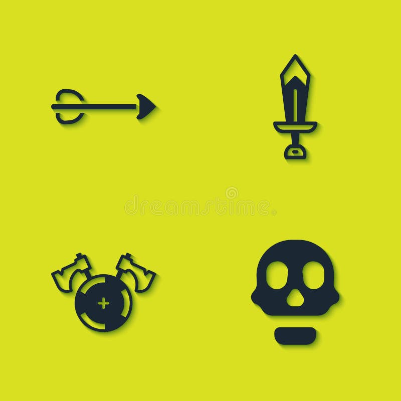 Set Arrow, Skull, Medieval Shield with Axe and Sword for Game Icon ...